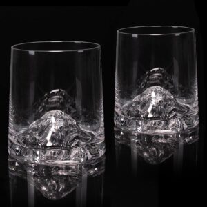 crystal whiskey glasses,hand blown lead-free,thick-bottomed mountain glasse,design of cup mouth to prevent splashing,suitable for scotch,bourbon,beer,old cocktail and other drink(clear 2pcs)