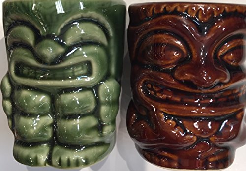 Chiefly Hawaiian Love and Happy Tiki God Shot Glass Set of 2 pieces