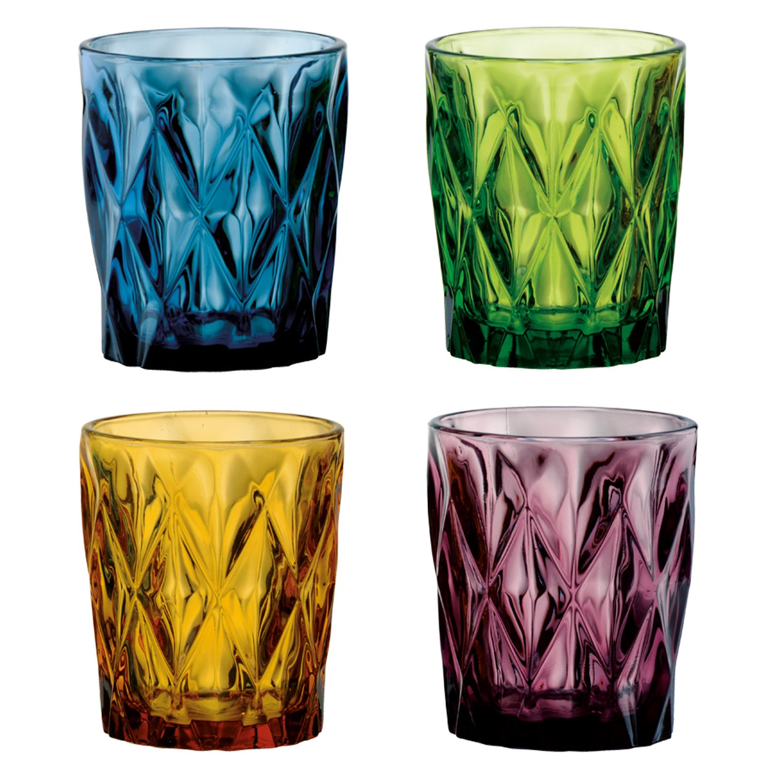 ARTLAND High Gate 10 oz Colors Double Old Fashion Glass in a Gift Box (Set of 4), Small, Assorted