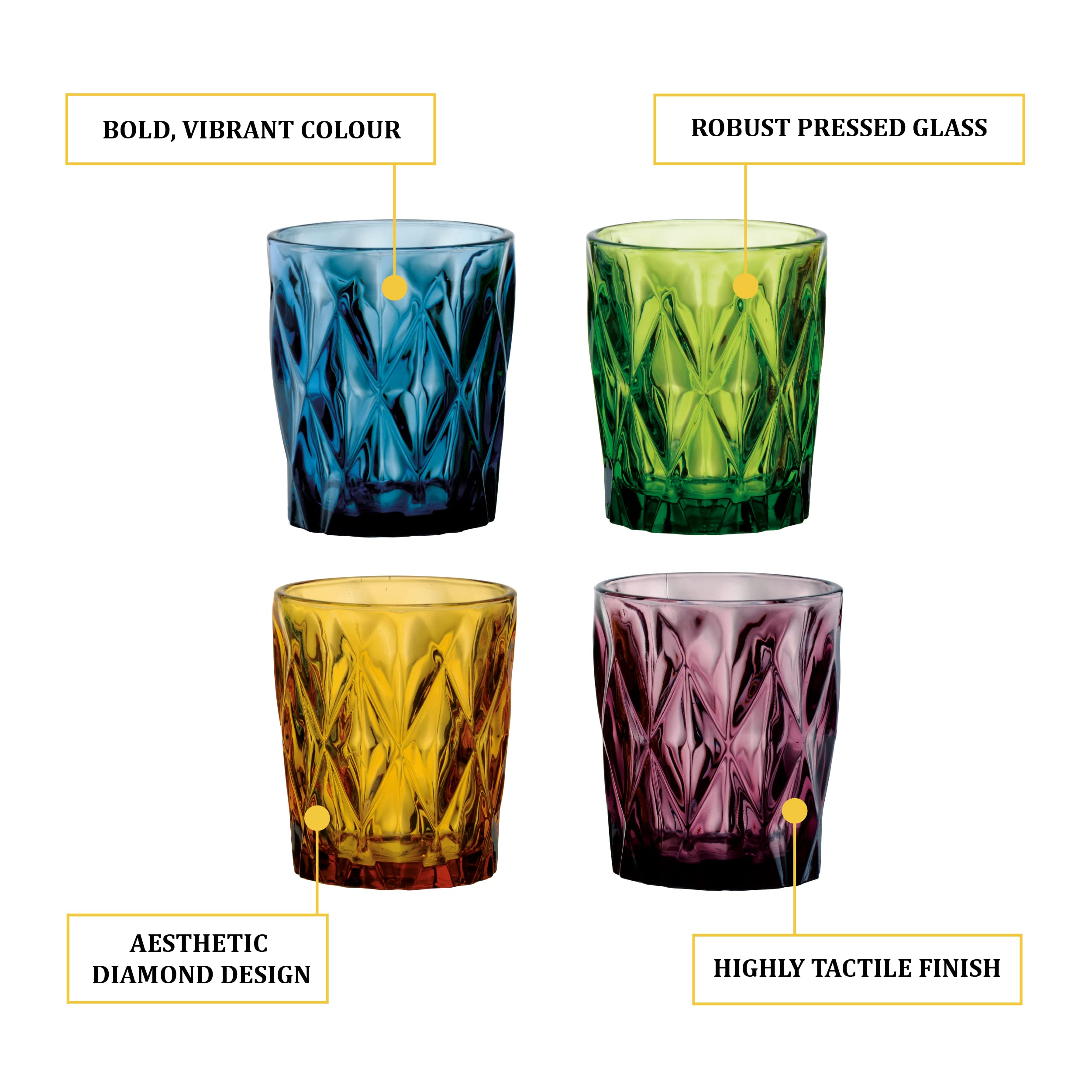 ARTLAND High Gate 10 oz Colors Double Old Fashion Glass in a Gift Box (Set of 4), Small, Assorted