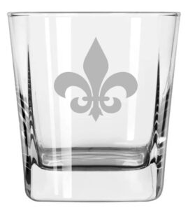 mip brand 12 oz square base rocks whiskey double old fashioned glass fleur-de-lis