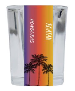 roatan honduras 2 ounce square shot glass palm tree design