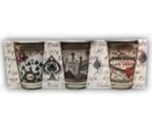 vintage look las vegas shot glasses - set of 3 glasses in gray, black & red (1)