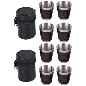 yardwe glass measuring cup 8pcs stainless steel shot cups, metal shot glasses with carrying case outdoor travel drinking cups for water wine camping accessories