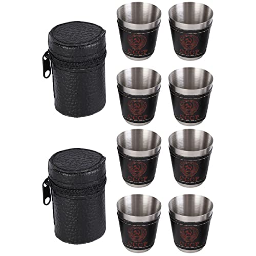 Yardwe Glass Measuring Cup 8pcs Stainless Steel Shot Cups, Metal Shot Glasses with Carrying Case Outdoor Travel Drinking Cups for Water Wine Camping Accessories