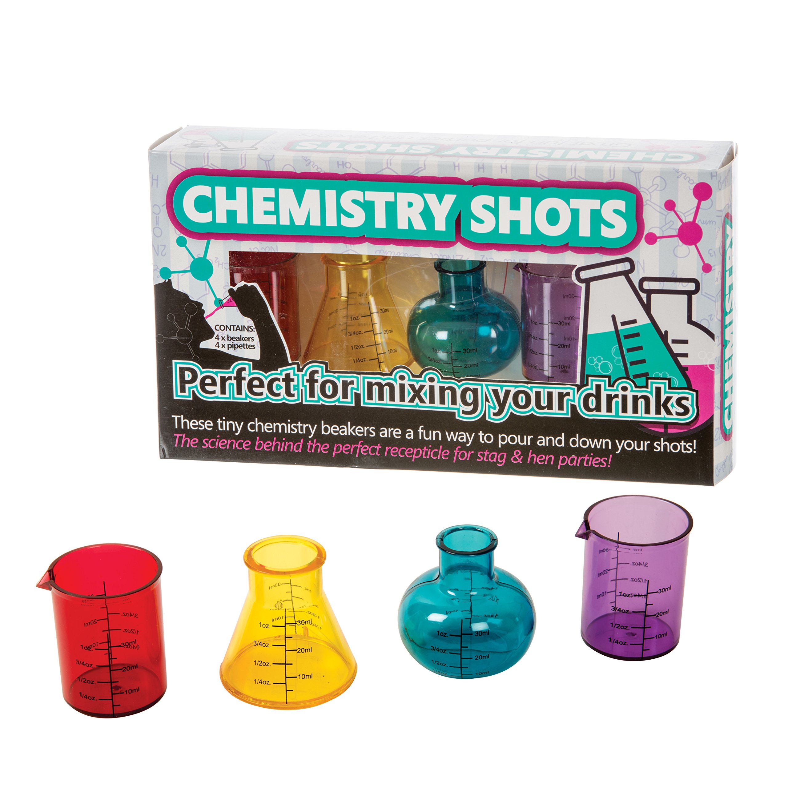 Funtime Gifts Plastic Glasses Chemistry Shots, Multi-Colour, 4 Count (Pack of 1)