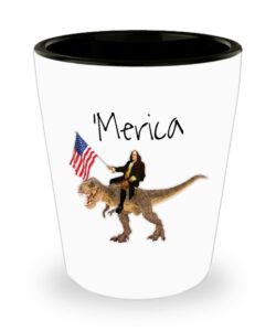 ben franklin shot glass | franklin riding a dinosaur shot glass