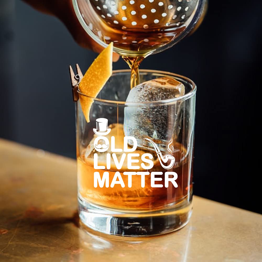 Perfectinsoy Old Lives Matter Whiskey Glass with Gift Box, Funny Dad Gifts from kids, Funny Gag Gifts for Mom, Dad, Grandma, Grandpa, Anniversary, Birthday or Retirement Gift for Senior Citizens