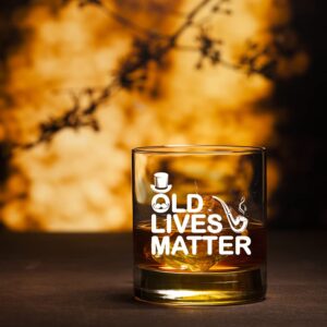 Perfectinsoy Old Lives Matter Whiskey Glass with Gift Box, Funny Dad Gifts from kids, Funny Gag Gifts for Mom, Dad, Grandma, Grandpa, Anniversary, Birthday or Retirement Gift for Senior Citizens