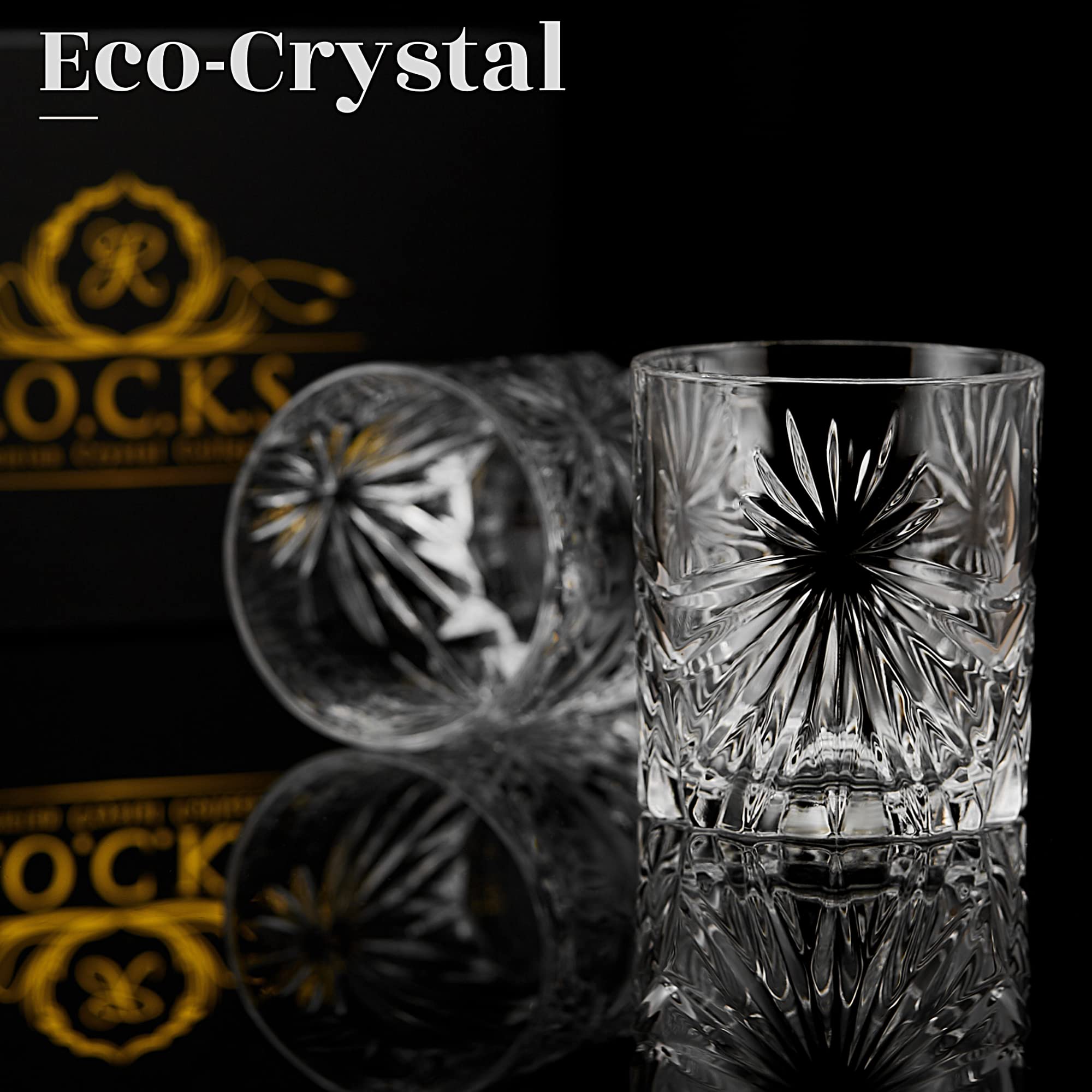 Crystal Whiskey Glasses - Set of 2 Soleil Glass Tumblers (11oz) for Whisky, Scotch & Bourbon - Rocks Glasses for Old Fashioned Cocktails & Drinks - Elegant Gold Foil Gift Box