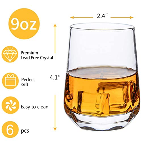 ini TECH Whiskey Glasses Set of 6, 9 Oz Scotch Glasses Set, Old Fashioned Glasses, Bourbon Glasses, Premium Scotch Glasses, Rocks Glasses, for Scotch, Bourbon, Liquor and Cocktail Drink