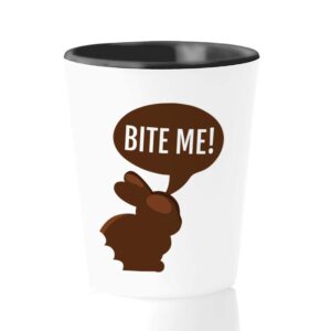 easter shot glass - bite me - funny bunny rabbit holiday spring season egg hunt celebration gifts for men women husband wife couple wedding marriage