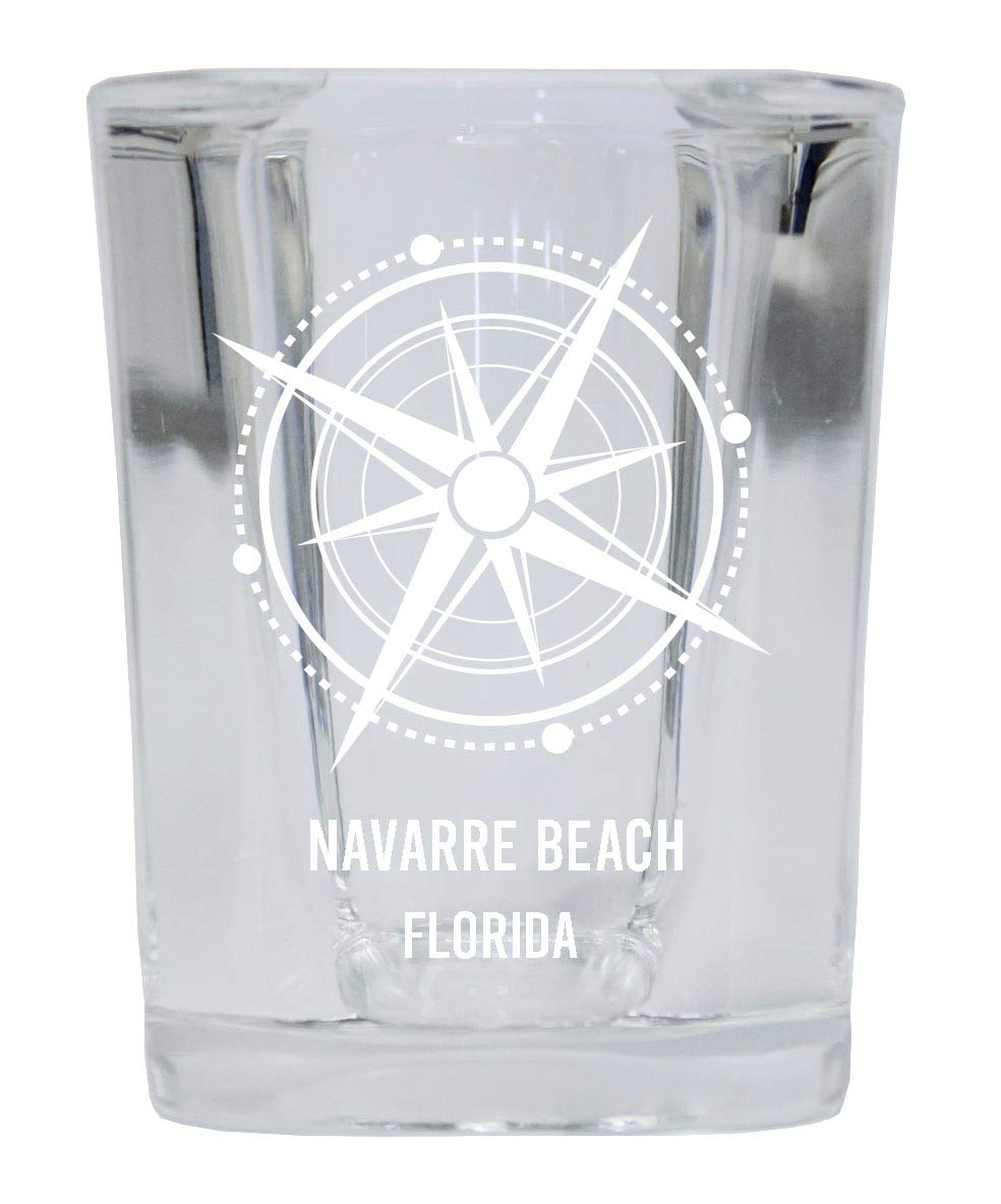 Navarre Beach Souvenir 2 Ounce Square Shot Glass laser etched Compass Design