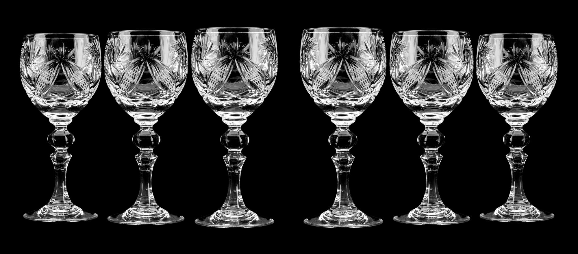 SET of 6 Russian CUT Crystal Shot/sherry Glasses on a Long Stem 65ml/2oz Hand Made