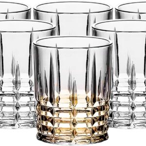 Old Fashioned Whiskey Glasses Set of 6, 11 Oz Unique Bourbon Glass, Old Fashioned Liquor Vodka Bourbon Cocktail Scotch Tumbler Bar Glasses Set