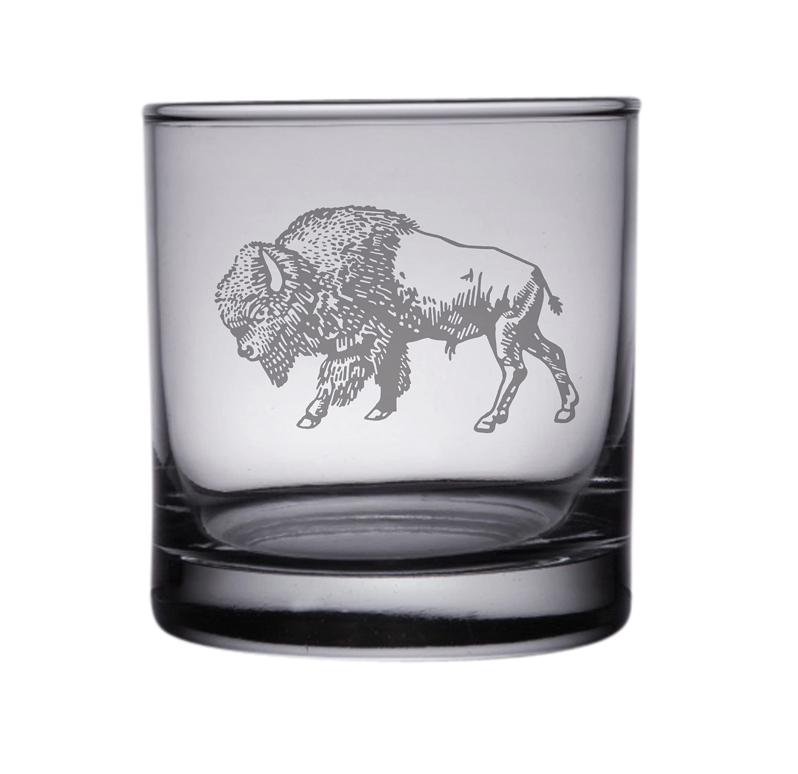 HullSpeed Designs Bison - Buffalo Engraved Rocks & Whiskey Glasses (Set of 2)