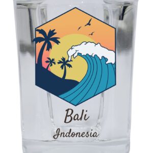 R and R Imports Bali Indonesia Souvenir 2 Ounce Square Base Shot Glass Wave Design Single