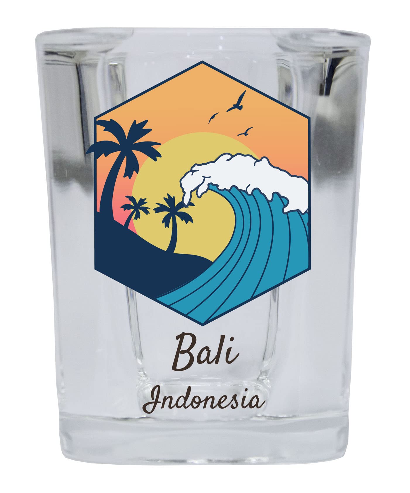 R and R Imports Bali Indonesia Souvenir 2 Ounce Square Base Shot Glass Wave Design Single