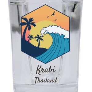 R and R Imports Krabi Thailand Souvenir 2 Ounce Square Base Shot Glass Wave Design Single