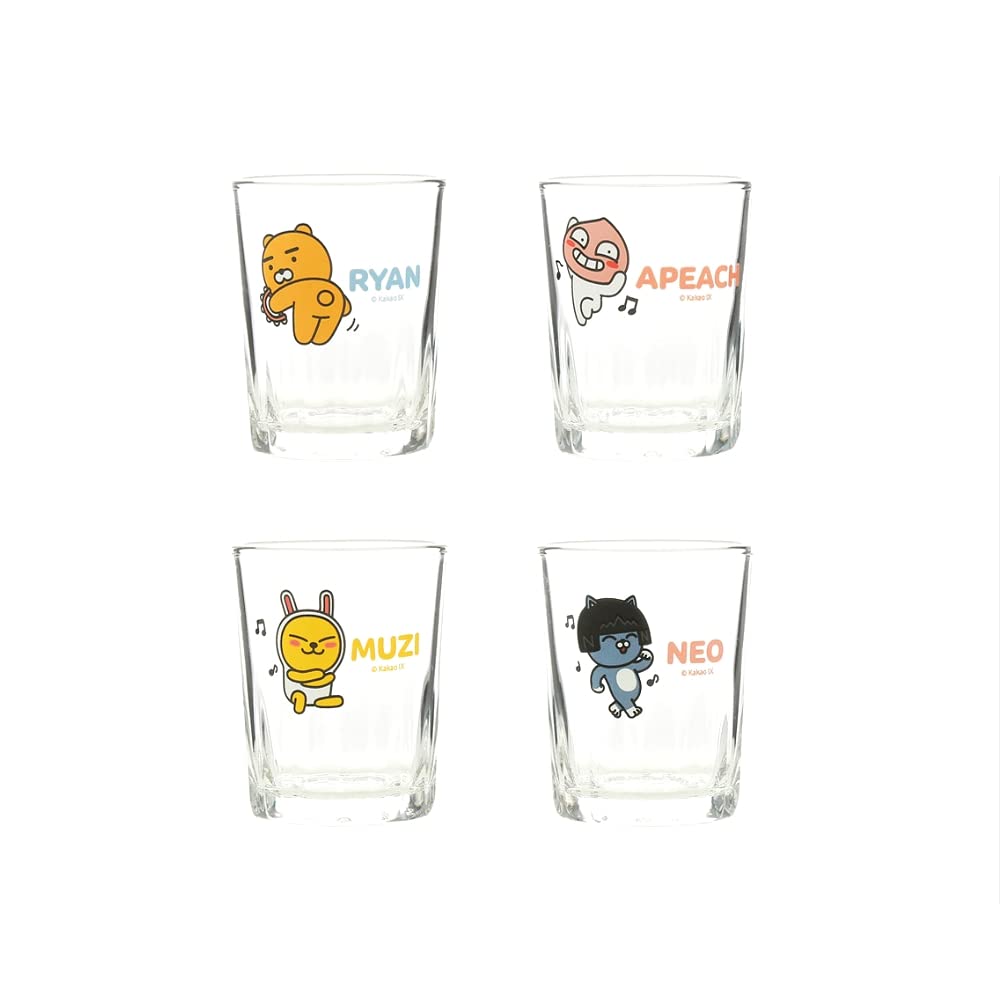 Kakao Ryan Dance SOJU glass 소주 소주잔 Korean Soju Alcohol shot glasses Glassware set of 4 Apeach Neo Muzi