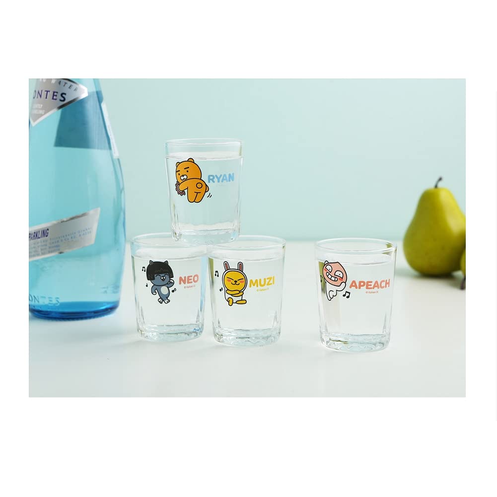 Kakao Ryan Dance SOJU glass 소주 소주잔 Korean Soju Alcohol shot glasses Glassware set of 4 Apeach Neo Muzi