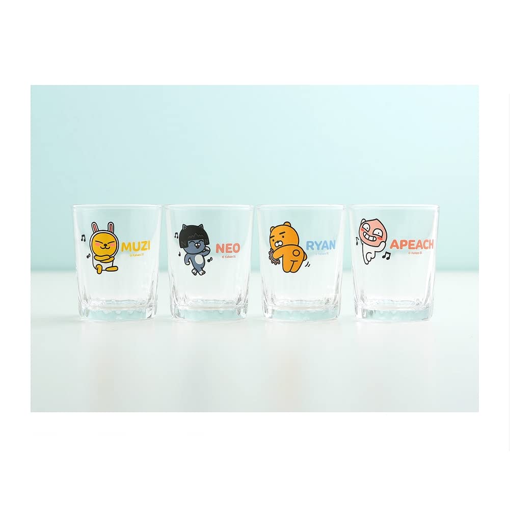 Kakao Ryan Dance SOJU glass 소주 소주잔 Korean Soju Alcohol shot glasses Glassware set of 4 Apeach Neo Muzi