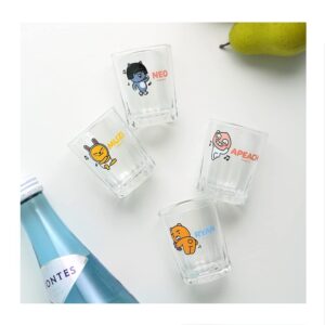 Kakao Ryan Dance SOJU glass 소주 소주잔 Korean Soju Alcohol shot glasses Glassware set of 4 Apeach Neo Muzi