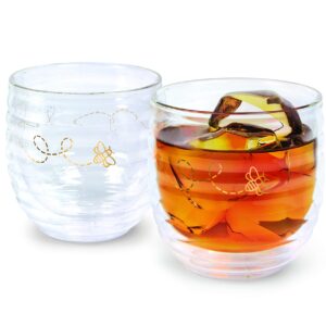 Fred & Friends Genuine Fred BUZZIN' - Rocks Glasses, clear and gold, 10 fluid ounces