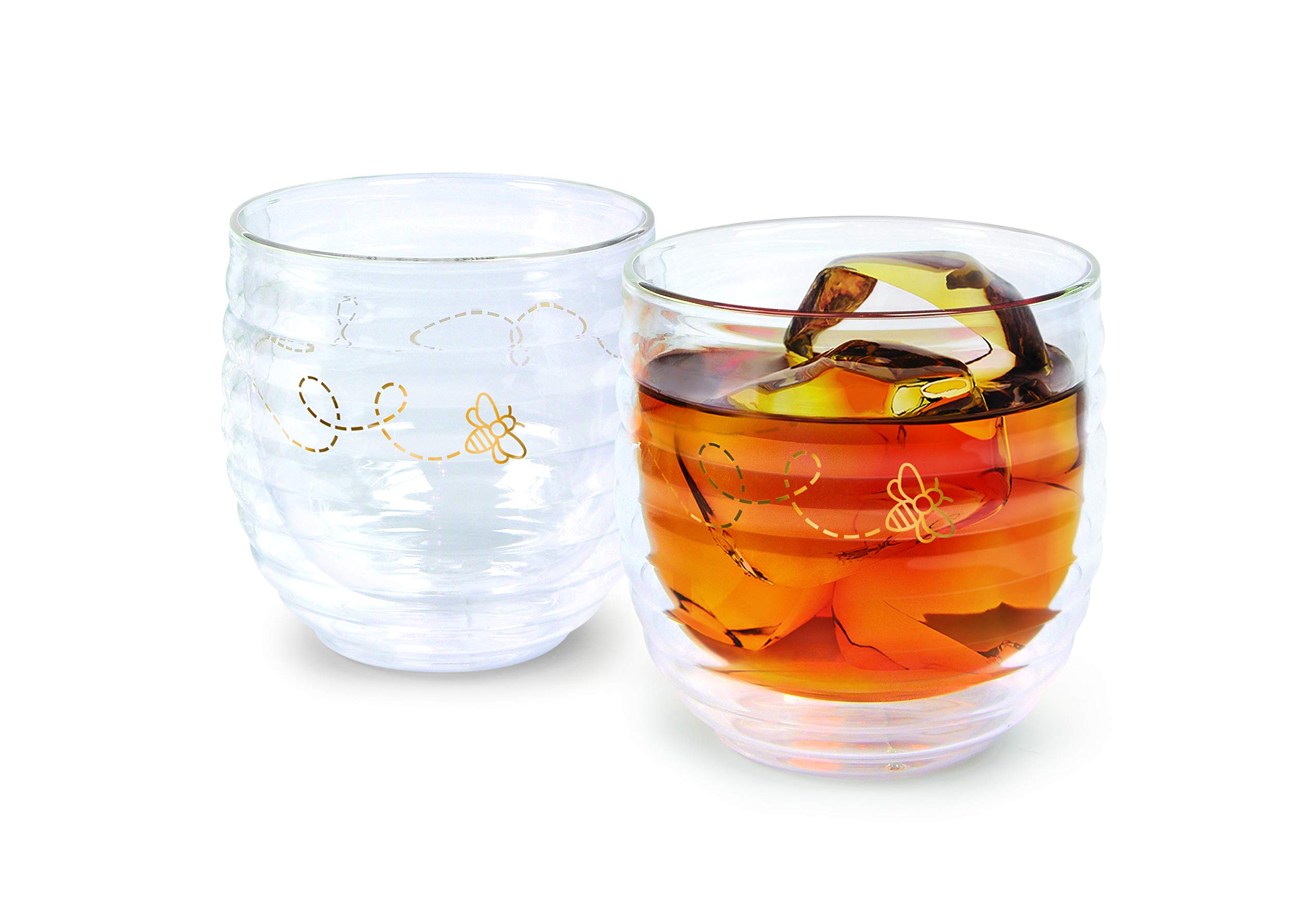 Fred & Friends Genuine Fred BUZZIN' - Rocks Glasses, clear and gold, 10 fluid ounces