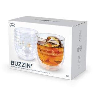 Fred & Friends Genuine Fred BUZZIN' - Rocks Glasses, clear and gold, 10 fluid ounces