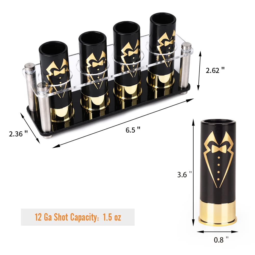 LiveBe 12 Gauge Shot Glasses with Plastic Stand-Groomsmen Tuxedo(4pcs)