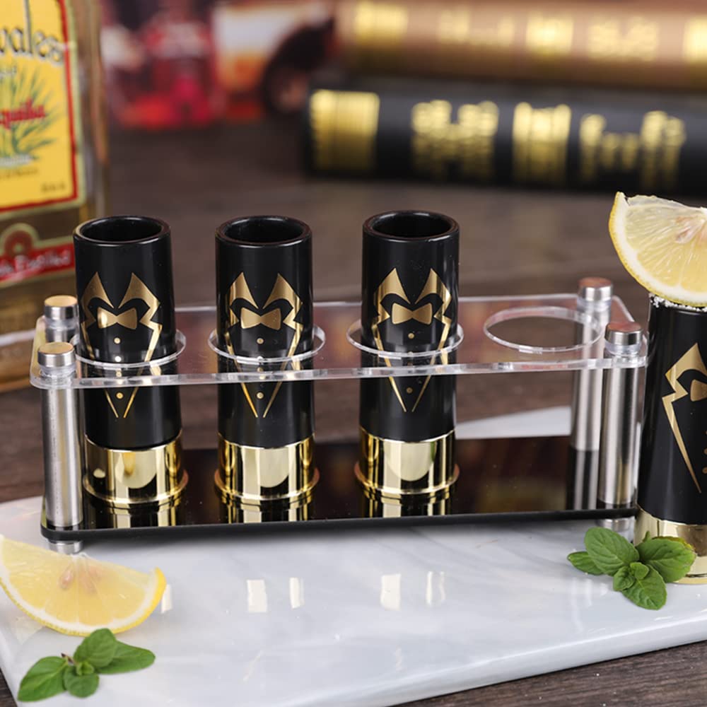 LiveBe 12 Gauge Shot Glasses with Plastic Stand-Groomsmen Tuxedo(4pcs)