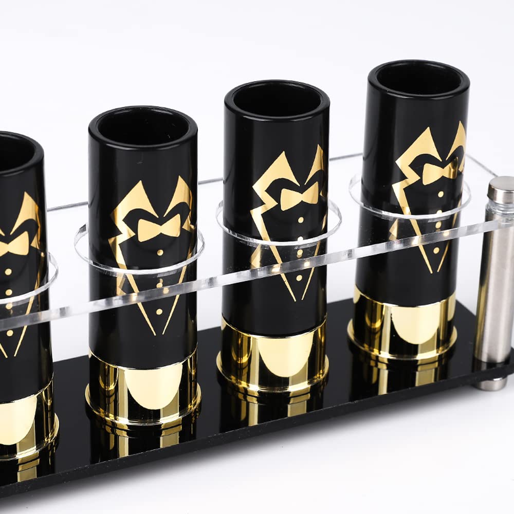 LiveBe 12 Gauge Shot Glasses with Plastic Stand-Groomsmen Tuxedo(4pcs)