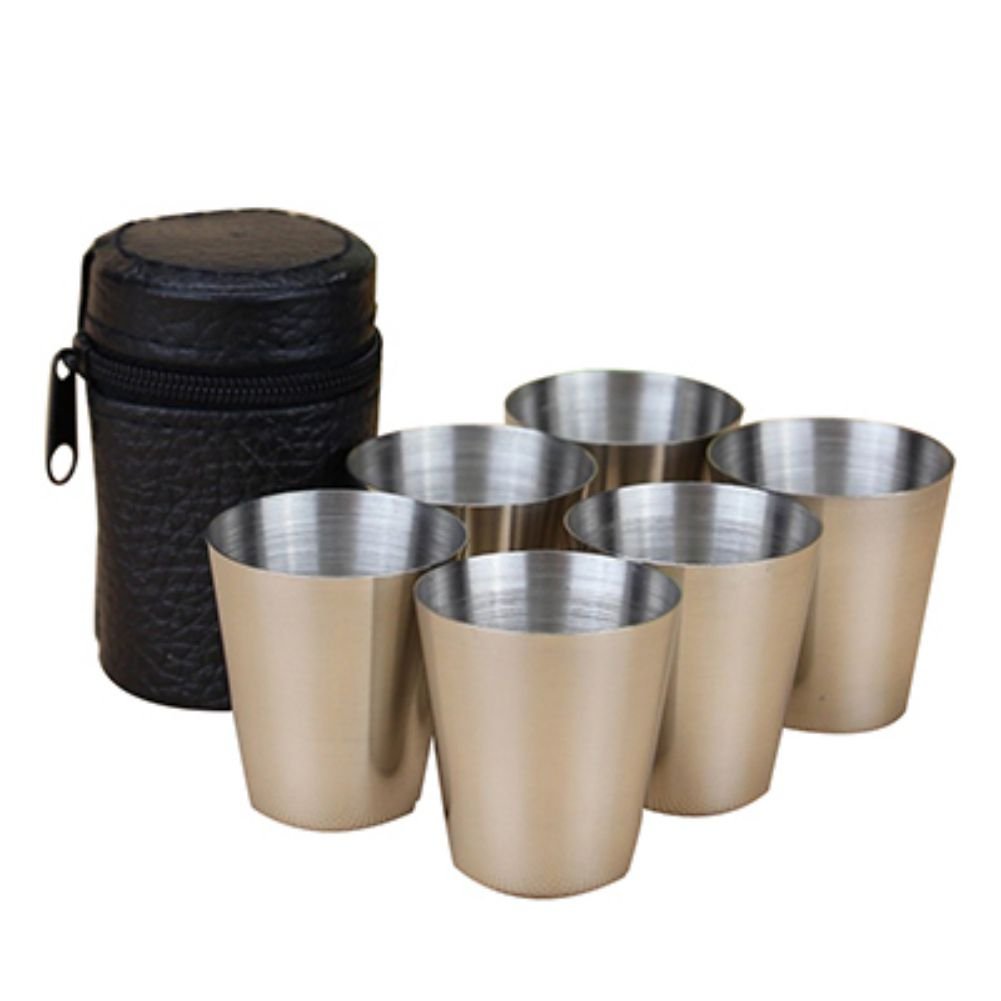 URMAGIC 6 Pcs Stainless Steel Shot Cups,1 Oz Stainless Steel Wine Glasses with Black Carrying Case,Metal Pint Cups Shatterproof Drinking Glasses,Metal Drinking Vessel,Metal Wine Glasses,Bar Glassware