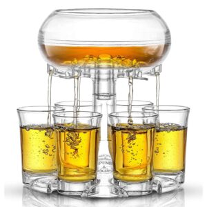 viadha shot glass dispenser and holder set, adjustable party fancy drink dispenser, multiple shot pourer with 6 shot glasses for cocktail, wine, juice - fun gift choice