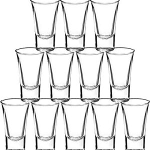 2 oz Clear Tall Flair Shot Glass Set of 12, Heavy Base Shot Glasses 12/Case Classic Cone Shaped Tequila Shooter Glass 12-Pack Premium Glassware With Liquor Pourer And Coasters