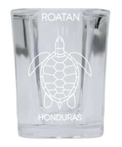 roatan honduras souvenir 2 ounce square shot glass laser etched turtle design