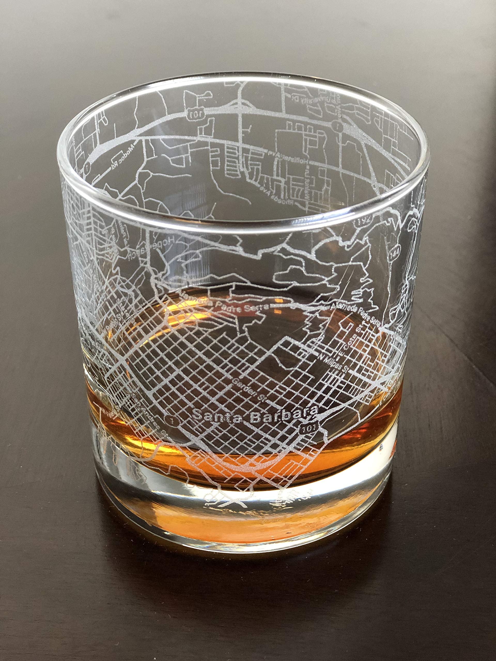 Rocks Whiskey Old Fashioned 11oz Glass Urban City Map Santa Barbara California