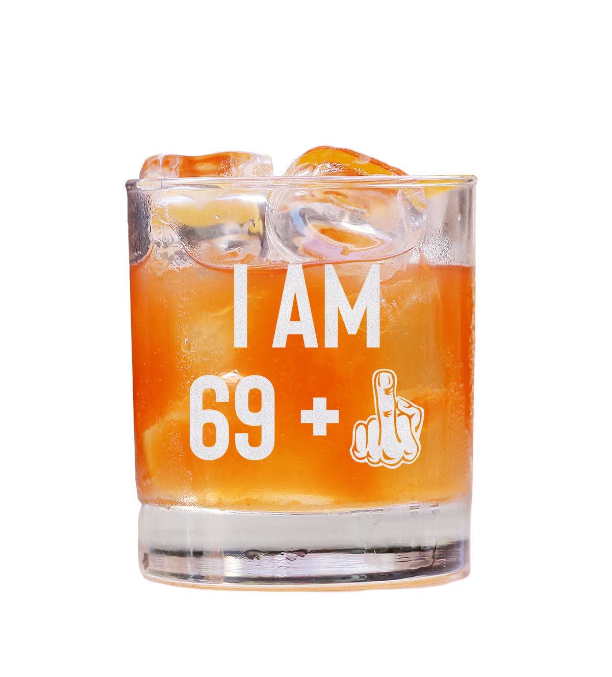 QPTADesignGift I Am 69 + Middle Finger Whiskey Glass - Whiskey Glass Etched - 70Th Birthday - Funny Birthday Turning 70Th - Fathers Day Glass - Funny 70Th Birthday