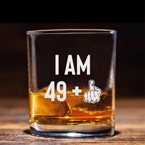 QPTADesignGift I Am 49 + Middle Finger Whiskey Glass - Whiskey Glass Etched - 50Th Birthday - Funny Birthday Turning 50Th - Fathers Day Glass - Funny 50Th Birthday