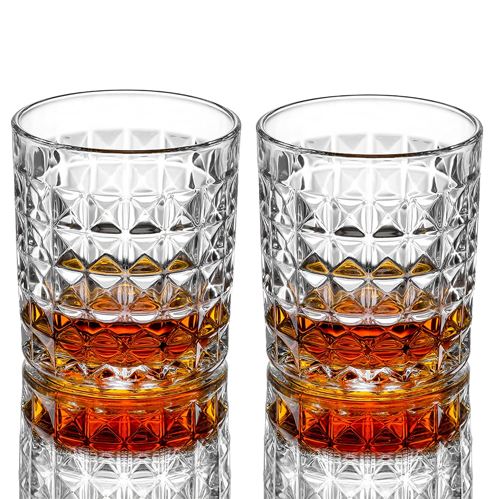 Whiskey Glasses Set of 2, 10.5 oz Old Fashioned Rocks Glass Whiskey Tumblers Home Bar Drinks Bourbon Scotch Lowball Glass, Rum, Whiskey Glassware and Cocktail Glasses(10.5OZ-2)