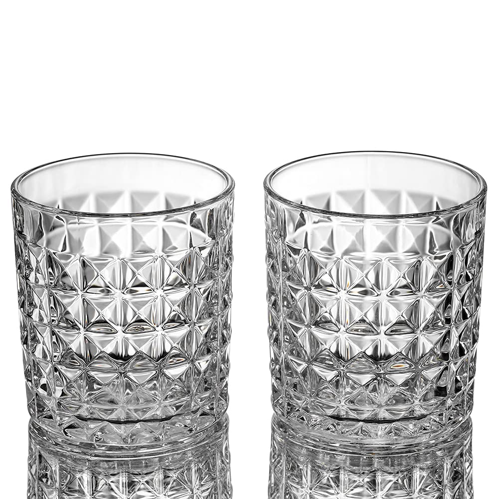 Whiskey Glasses Set of 2, 10.5 oz Old Fashioned Rocks Glass Whiskey Tumblers Home Bar Drinks Bourbon Scotch Lowball Glass, Rum, Whiskey Glassware and Cocktail Glasses(10.5OZ-2)