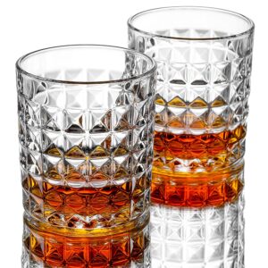 Whiskey Glasses Set of 2, 10.5 oz Old Fashioned Rocks Glass Whiskey Tumblers Home Bar Drinks Bourbon Scotch Lowball Glass, Rum, Whiskey Glassware and Cocktail Glasses(10.5OZ-2)