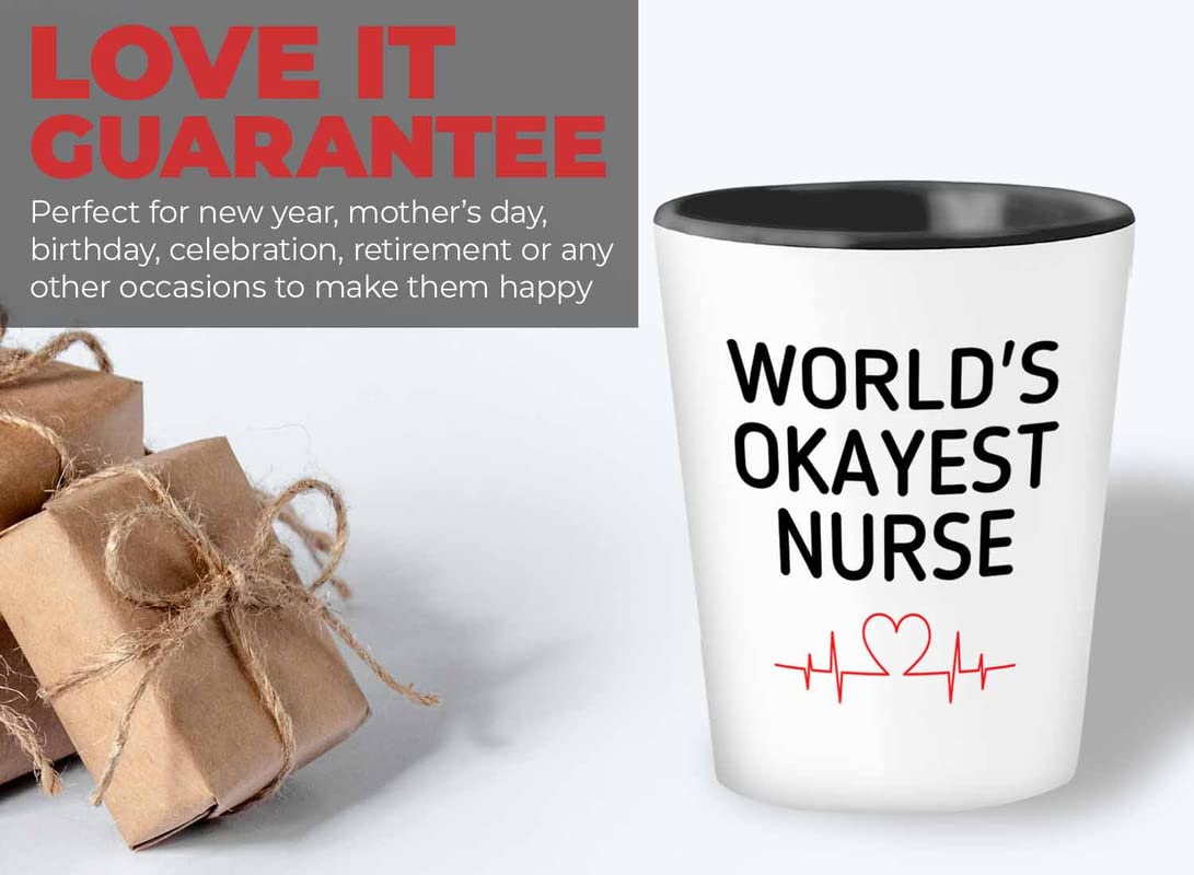 Bubble Hugs Nurse Shot Glass 1.5oz - World's Okayest Nurse - Funny Quotes Nurse Practitioner Paramedic RN LPN CNA Gift for Birthday Graduation