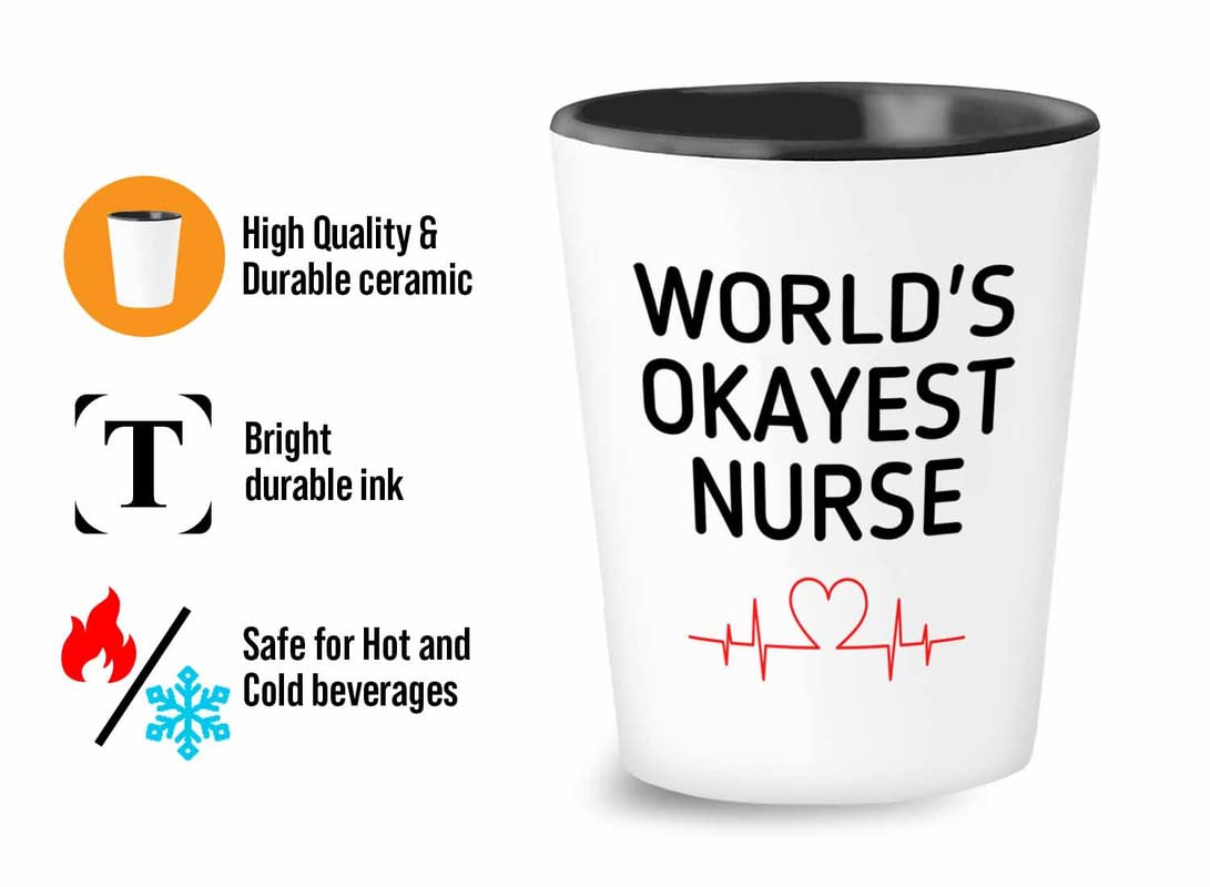 Bubble Hugs Nurse Shot Glass 1.5oz - World's Okayest Nurse - Funny Quotes Nurse Practitioner Paramedic RN LPN CNA Gift for Birthday Graduation