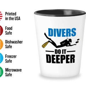 Bubble Hugs Scuba Diving Shot Glass 1.5oz - Divers Do It Deeper - Diver Swimmer Pool Lake Surface Oxygen Coral Snorkeling Holiday Summer Fish