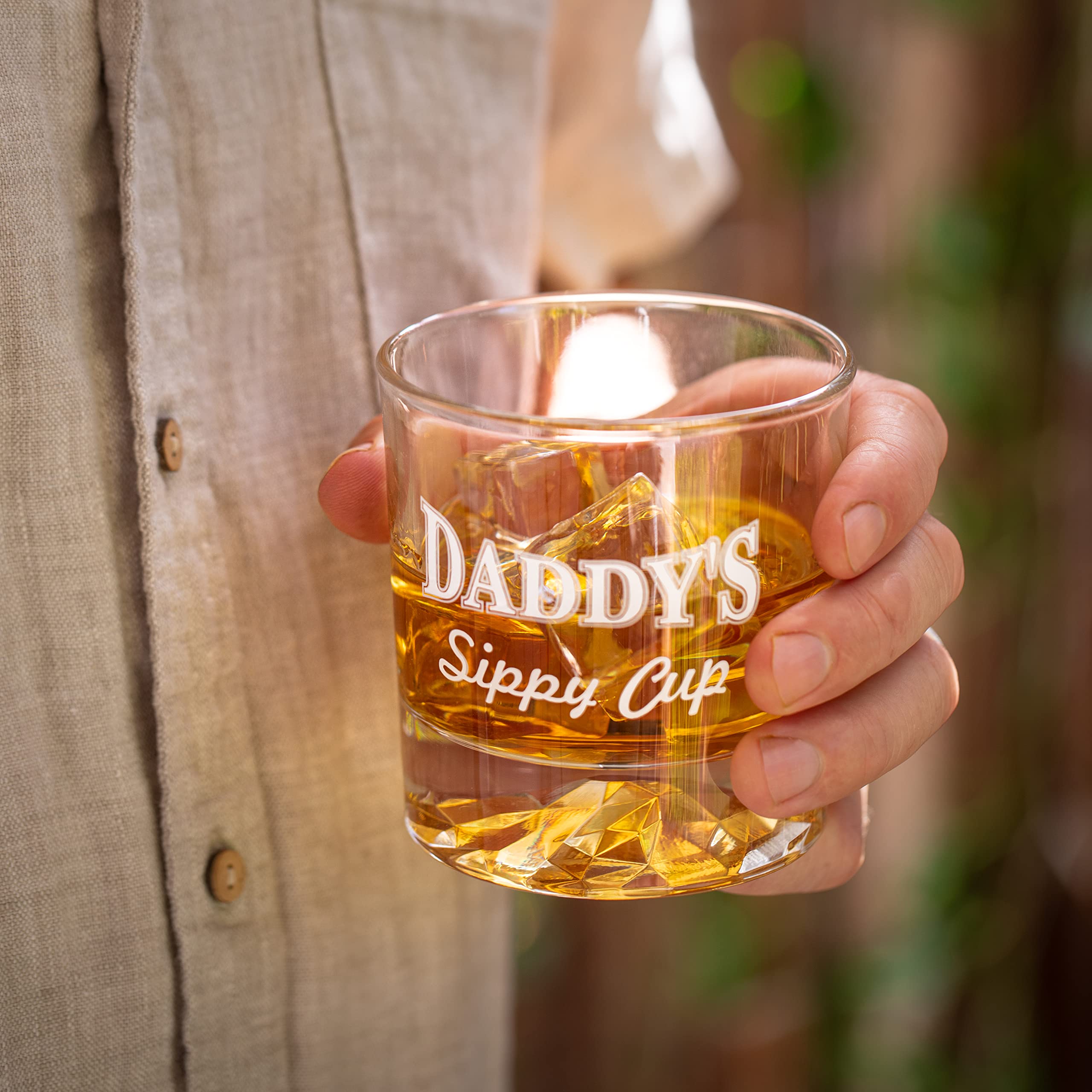 COOL STONES Daddy's Sippy Cup Whiskey Glass and Whiskey Socks for Dad - Whiskey Socks - New Dad and Old Dad - Gift Set for Men - Funny Engraved Scotch Glass and Fun Socks (Cup & Socks)