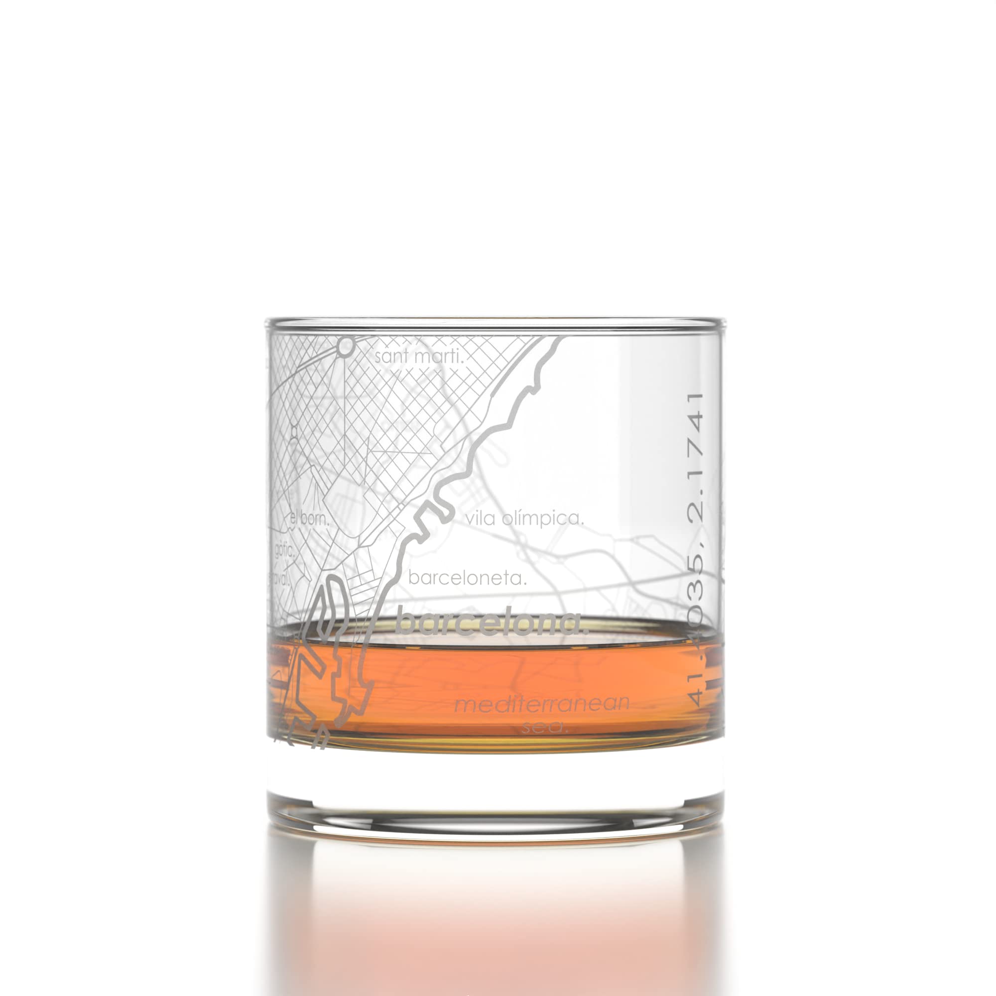 Well Told Engraved Barcelona Spain City Whiskey Glass - Etched City Map Rocks Glass Gift for Whiskey Lovers (11 oz, Clear)