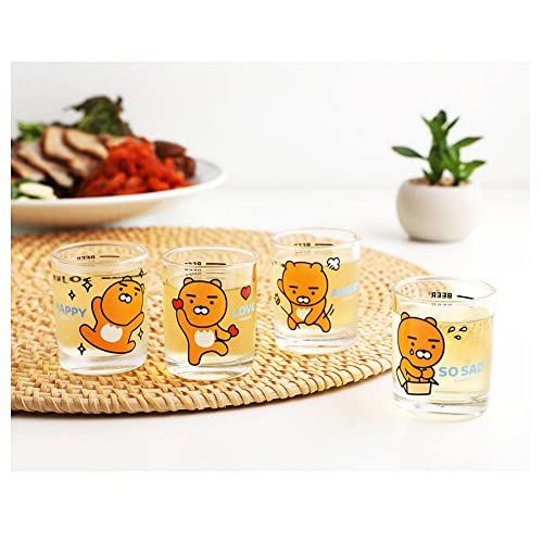 Kakao Ryan SOJU glass 소주 소주잔 Korean Soju Alcohol shot glasses Glassware set of 4