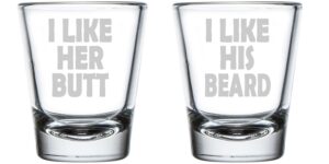 alankathy mugs shot glass set for married couple wifey hubby wife husband mother father (1.5oz i like her butt his beard)